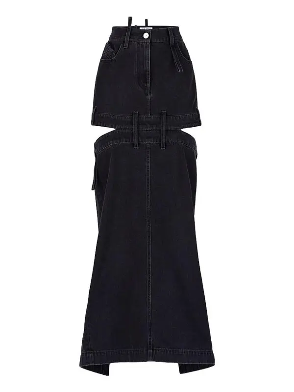 Attico Cut-out Denim Skirt - Black