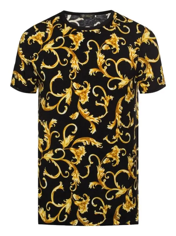 Versace Printed Round Collar T-shirt - Black