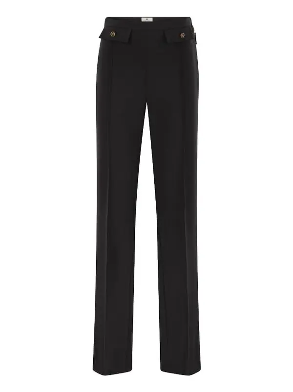 Elisabetta Franchi High-waisted Flared Trousers With Enamelled Button Detail - Black