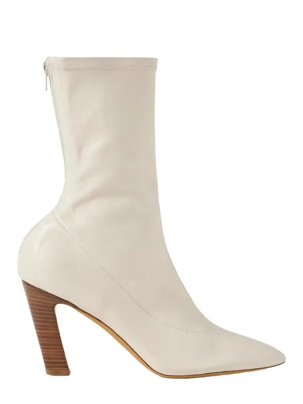 Khaite Apollo Zip Up Block Heel Ankle Boots - Cream