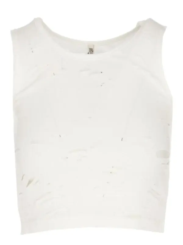 R13 Destroyed Cropped Tank Top - White