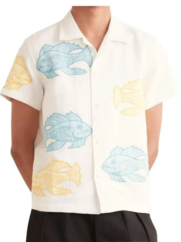 BODE Applique Fish Short-sleeve Shirt - White