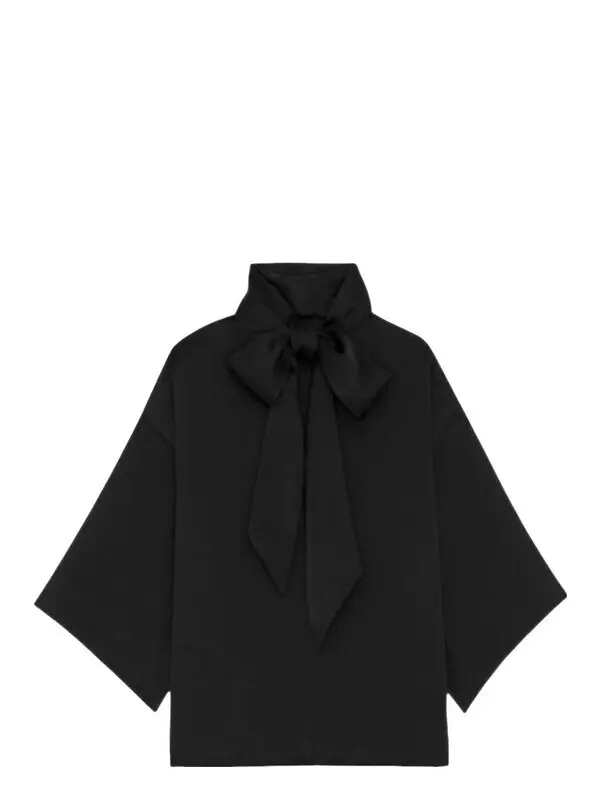 Saint Laurent High Neck Wide-sleeved Blouse - Black