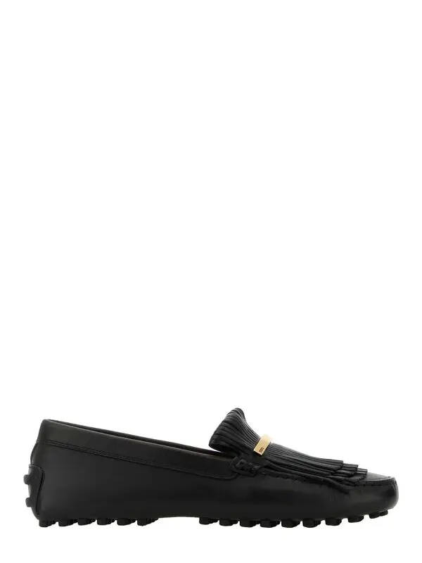TOD'S Logo Plaque Fringed Loafers - Black