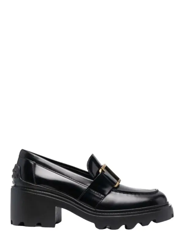 TOD'S T-plaque Block Heel Loafers - Black