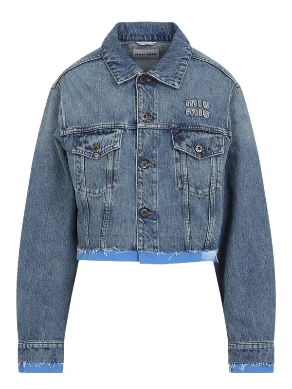 Miu Miu Denim And Poplin Trucker Jacket - Sapphire Blue