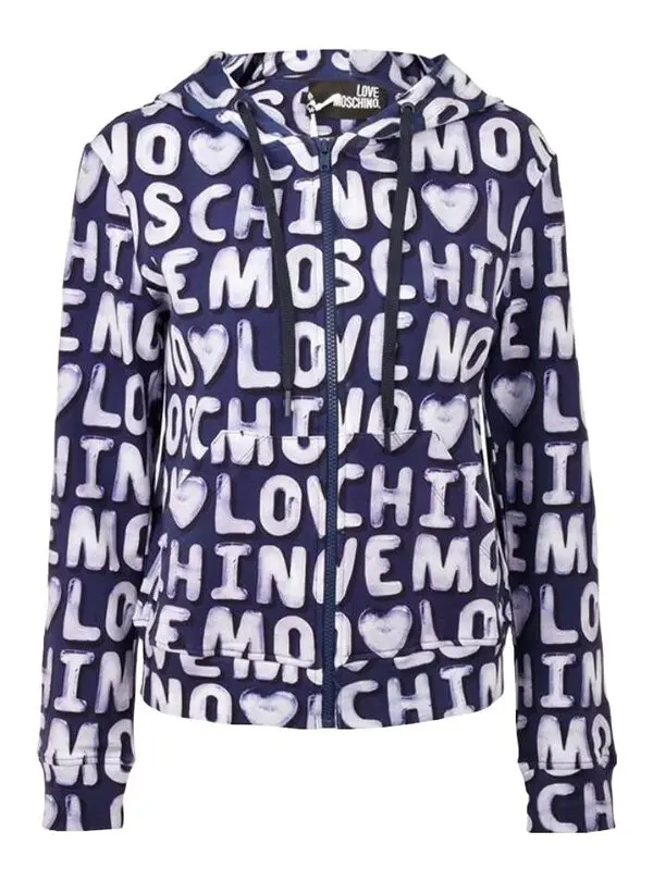 Moschino Printed Zip-up Hoodie - Blue