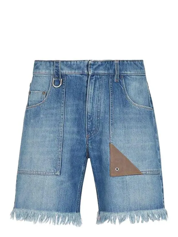 Fendi Logo Patch Denim Bermuda Shorts - Dark Blue
