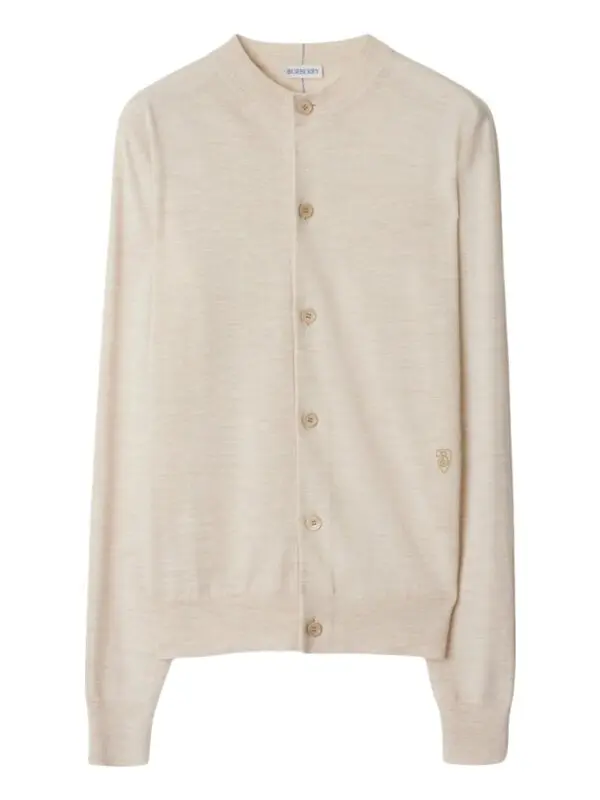 Burberry Logo Embroidered Buttoned Cardigan - Nutmeg