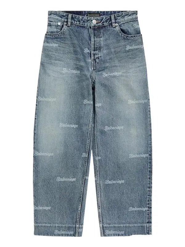 Balenciaga Logo Printed Low Rise Denim Jeans - Gray