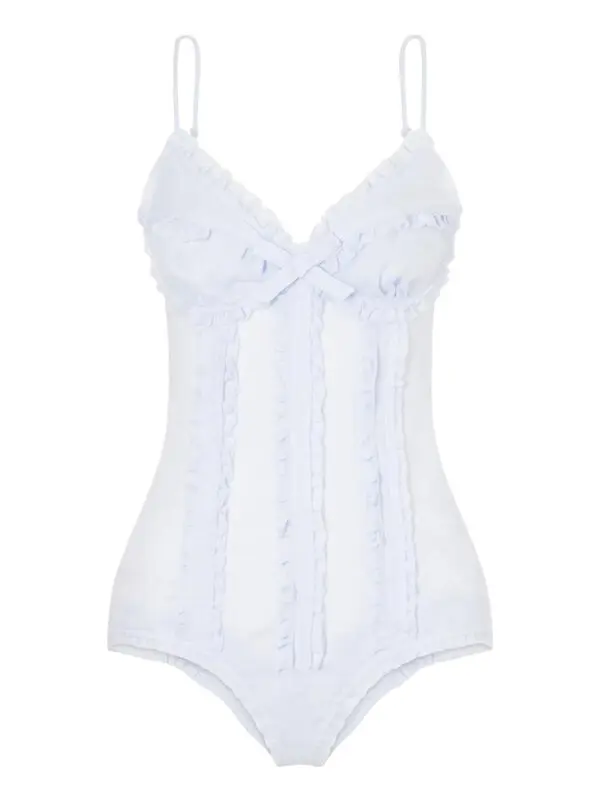 SHUSHU/TONG Pleated Sweetheart Bodysuit - Blue