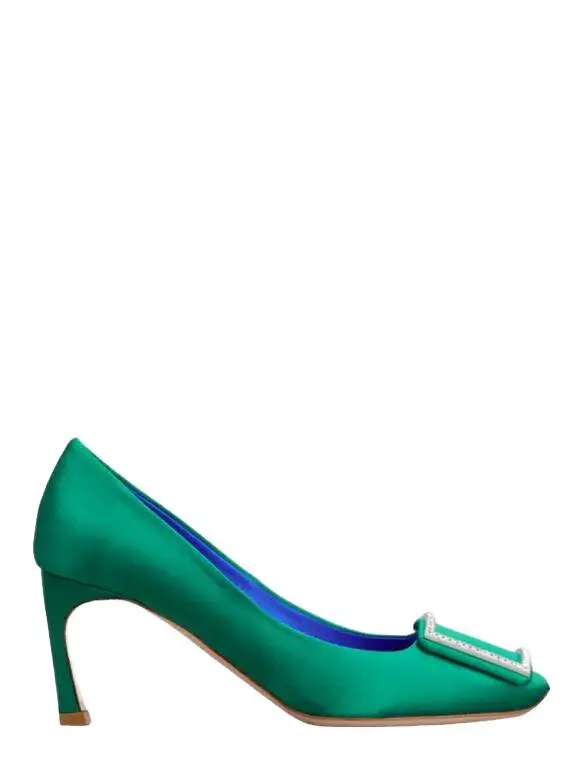 ROGER VIVIER Trompette Satin Pumps With Crystal Buckle - Green
