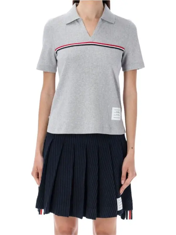 Thom Browne Rwm-stripe Short Sleeve Knit Polo - Light Gray
