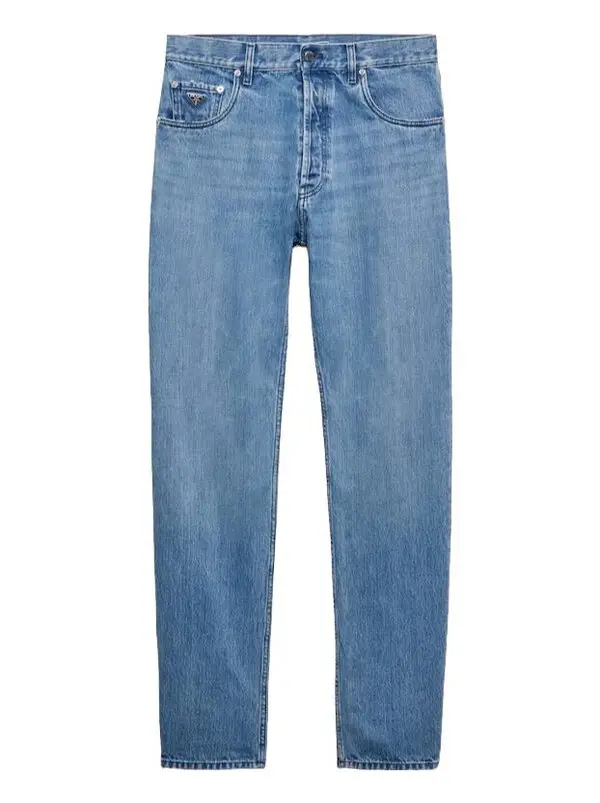 Prada Logo Patch Straight Leg Jeans - Light Blue