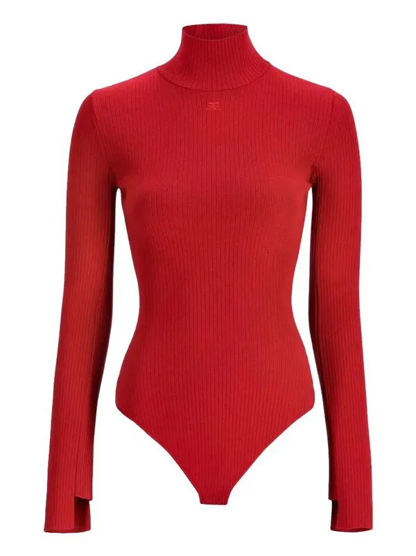 COURREGES Mock-neck Long-sleeve Bodysuit - Red