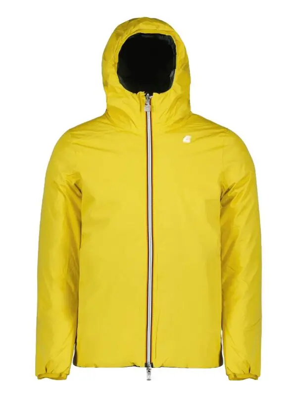 K-WAY Hooded Padded Jacket With Logo Patch - Yellow