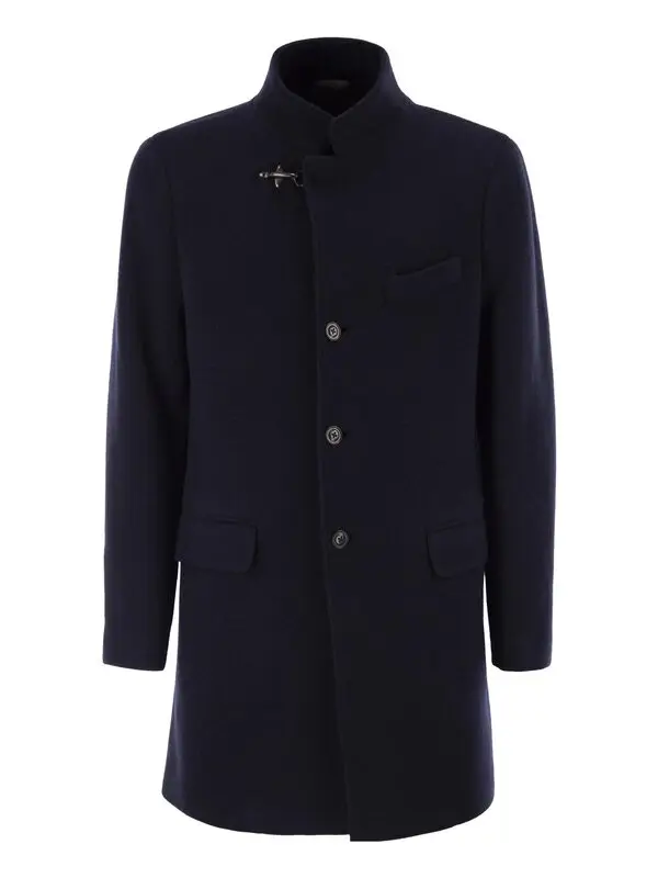 FAY Herringbone Wool-blend Coat - Night Blue