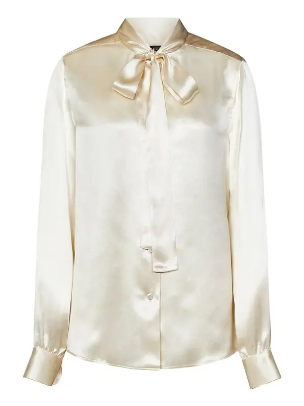 TOM FORD Fluid Charmeuse Lavalliere Shirt - Off White
