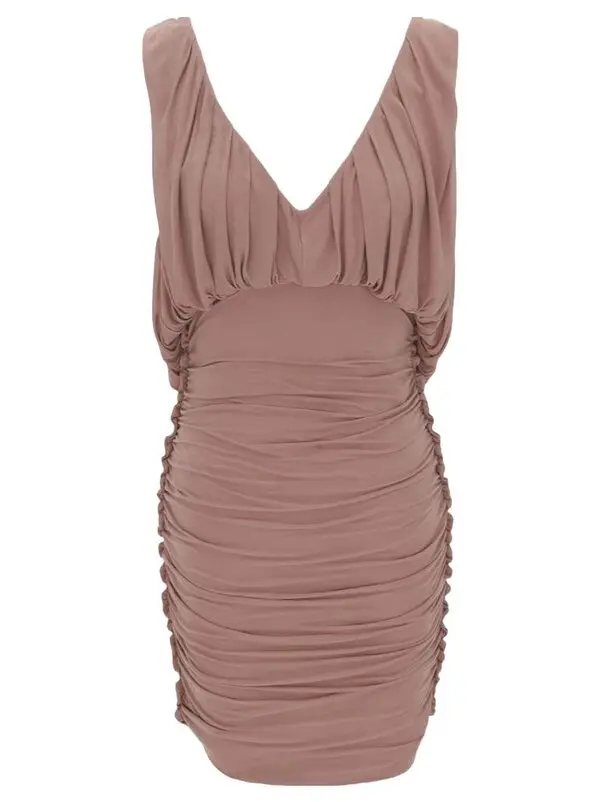 Saint Laurent Sleeveless V-neck Draped Jersey Dress - Brown