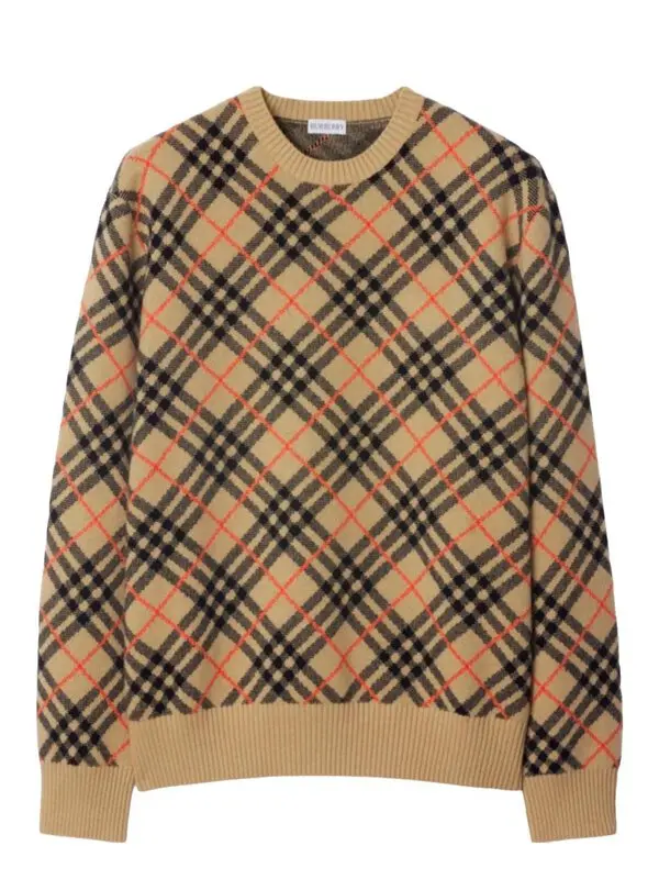 Burberry Checked Knitted Crewneck Jumper - Sand-colored