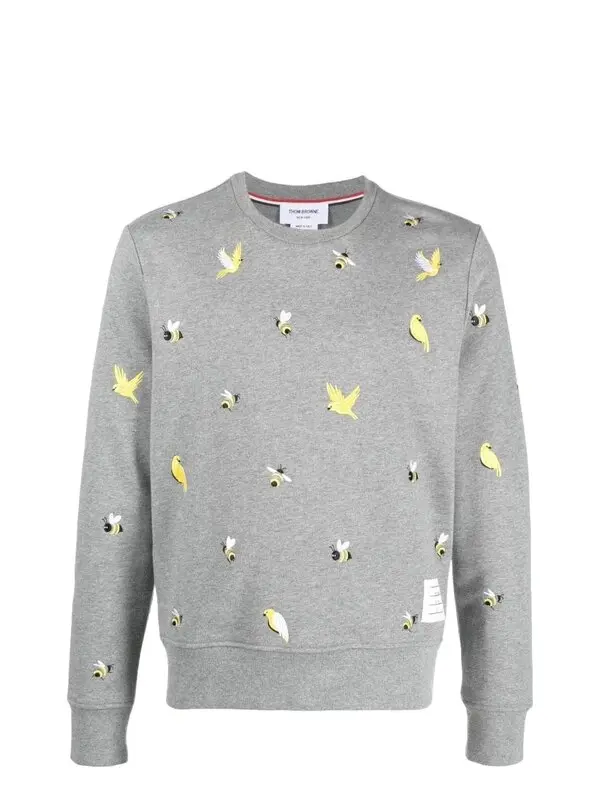 Thom Browne Embroidered Crewneck Sweatshirt - Medium Gray