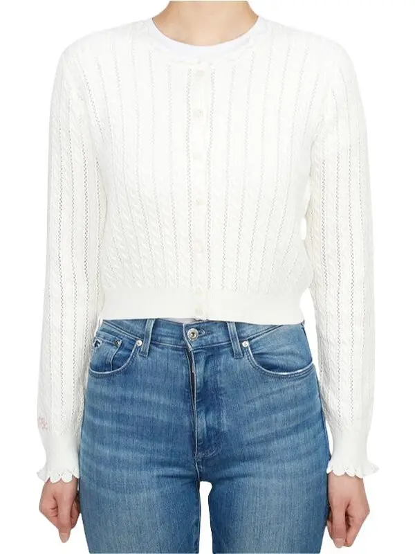 Polo Ralph Lauren Pointelle Crew Neck Cardigan - White