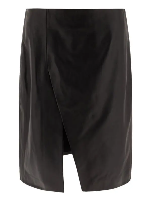 LOULOU STUDIO Leather Front Slit Skirt - Black