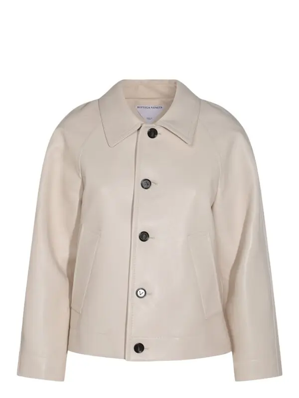 Bottega Veneta Raglan Sleeved Leather Jacket - Nude