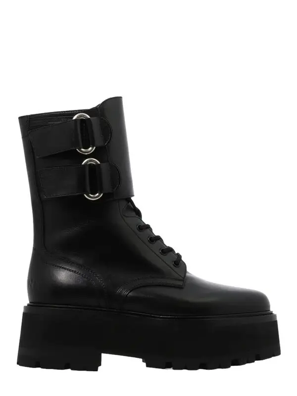 Celine Leather Ankle Boots With Chunky Lug Sole - Black
