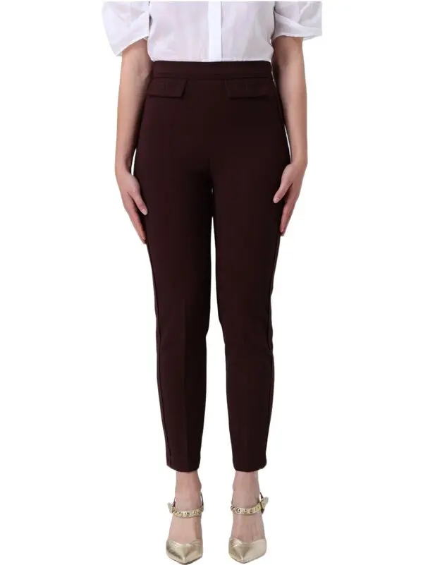Elisabetta Franchi Stretched Cropped Trousers With Embroidered Logo - Cocoa