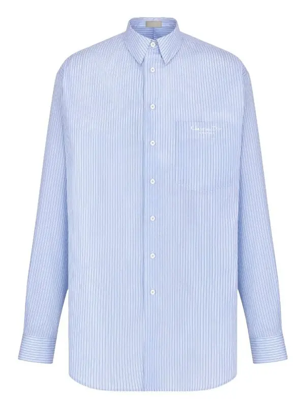 Dior Striped Collared Long-sleeved Shirt - Blue
