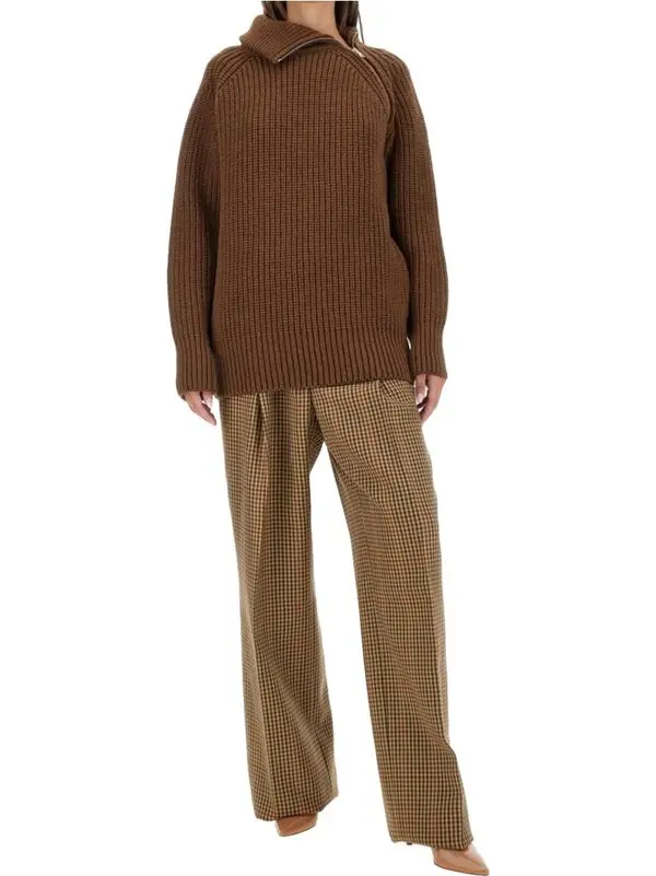 Dries Van Noten Asymmetrical Zip Turtleneck Jumper - Brown