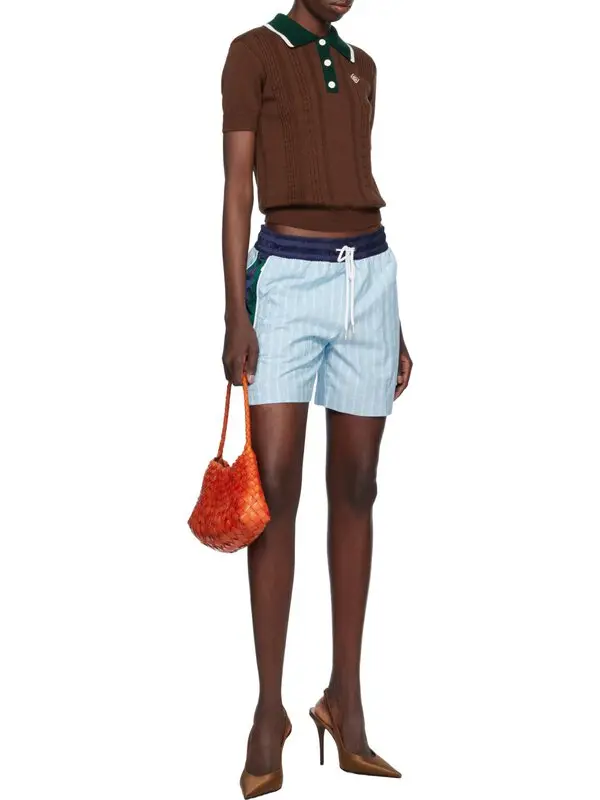 Casablanca Paneled Elasticated Drawstring Shorts - Blue