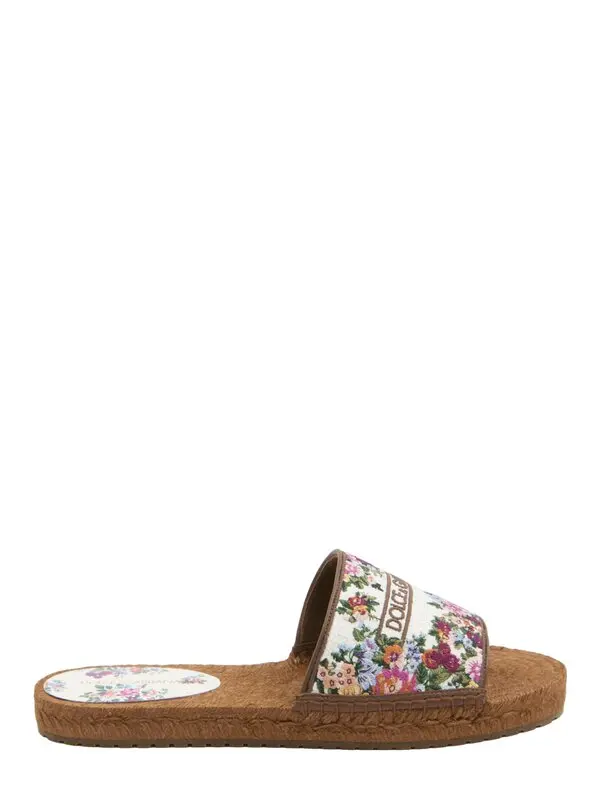 Dolce & Gabbana Floral Embroidered Espadrille Slides - Brown