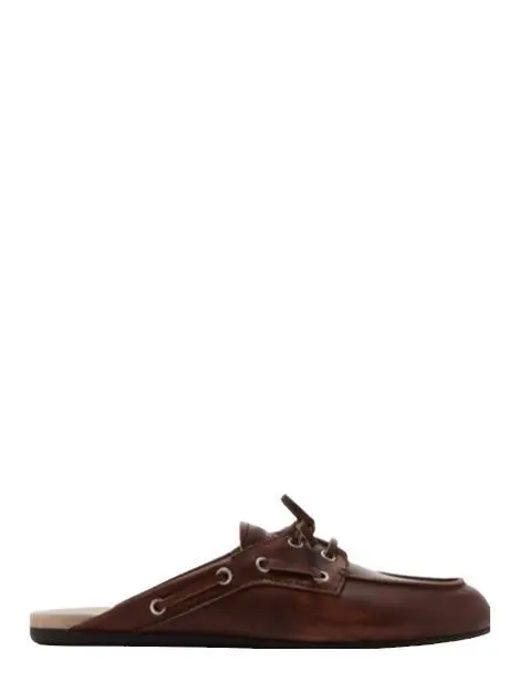 Miu Miu Lace-up Flat Mules - Brown