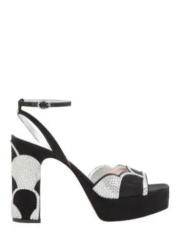 Valentino Garavani Moire Fabric Platform Sandals With Crystals 115mm - Black/silver