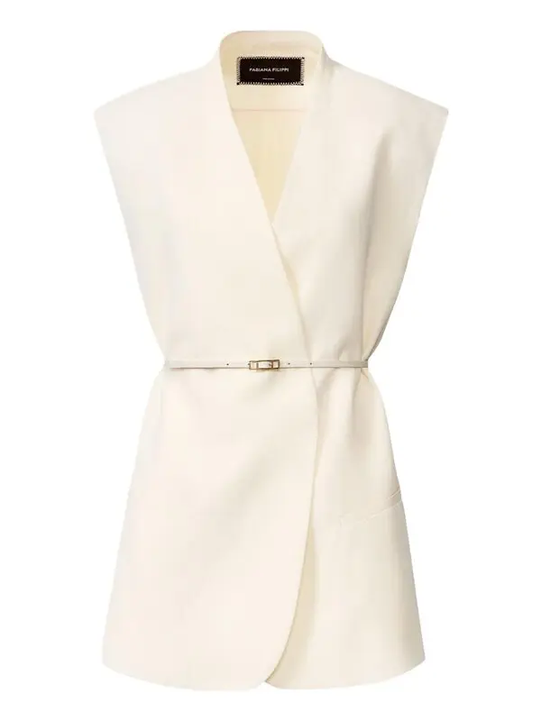 Fabiana Filippi Sleeveless V-neck Belted Jacket - White