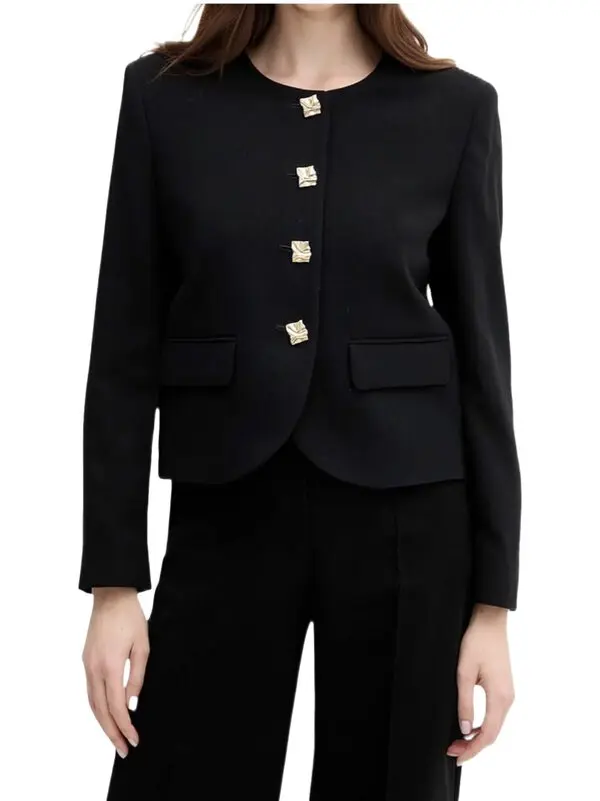 Marella Long Sleeve Jacket With Gold Button Detail - Black