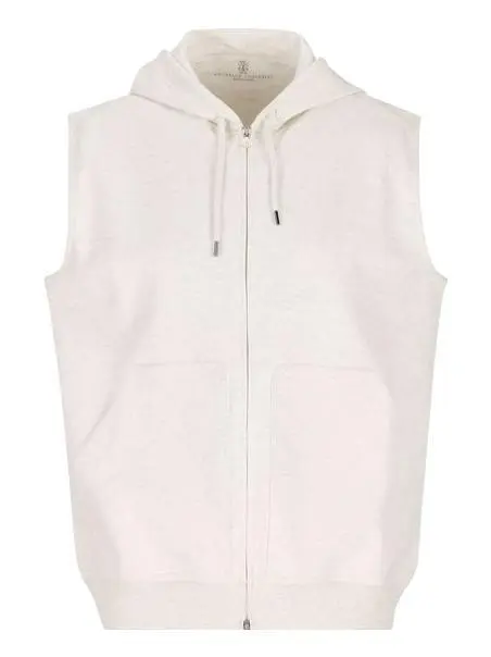 Brunello Cucinelli Sleeveless Zip-up Hooded Jacket - White