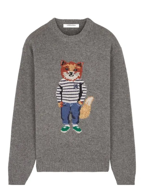 Maison Kitsuné Dressed Fox Intarsia Crewneck Jumper - Medium Gray Mixed Color