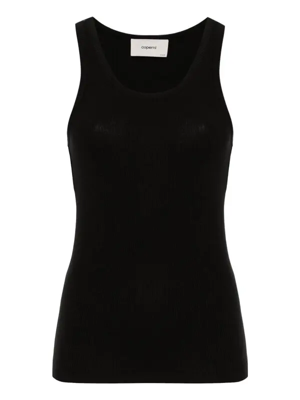 Coperni Logo Embroidered Ribbed Tank Top - Black