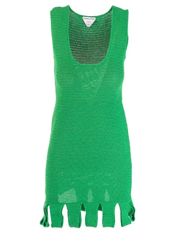 Bottega Veneta Crochet Fringed Hem Sleeveless Dress - Green