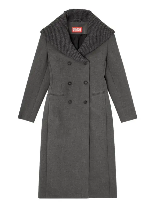 DIESEL® Buttoned Long Coat With Cowl Hood - Grey