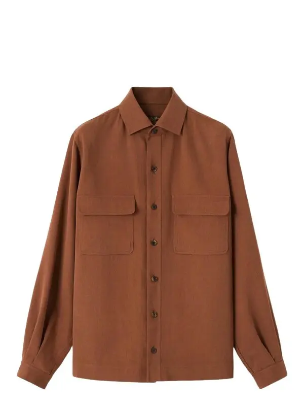 Loro Piana Long Sleeve Shirt With Horn Buttons And Patch Pockets - Brandy Brown