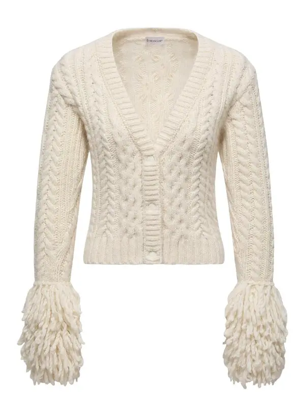Moncler Logo Patch V-neck Cardigan - Ivory White