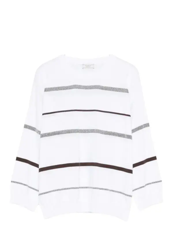Peserico Striped Round Neck Knit Top - White/grey