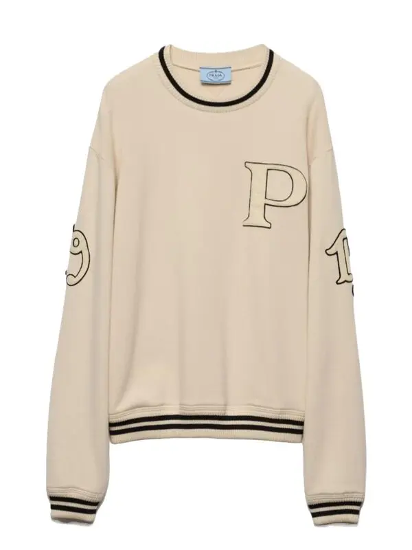 Prada Cotton Fleece Sweatshirt With Patches - Ivory