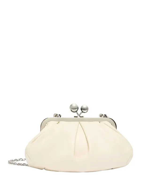 Max Mara Prati Pleated Clutch Bag With Chain Strap - Ivory