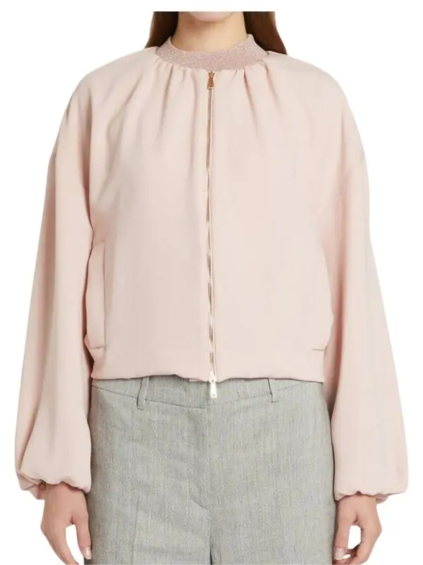 Marella Long Sleeve Jacket With Pleats And Zip Closure - Nude