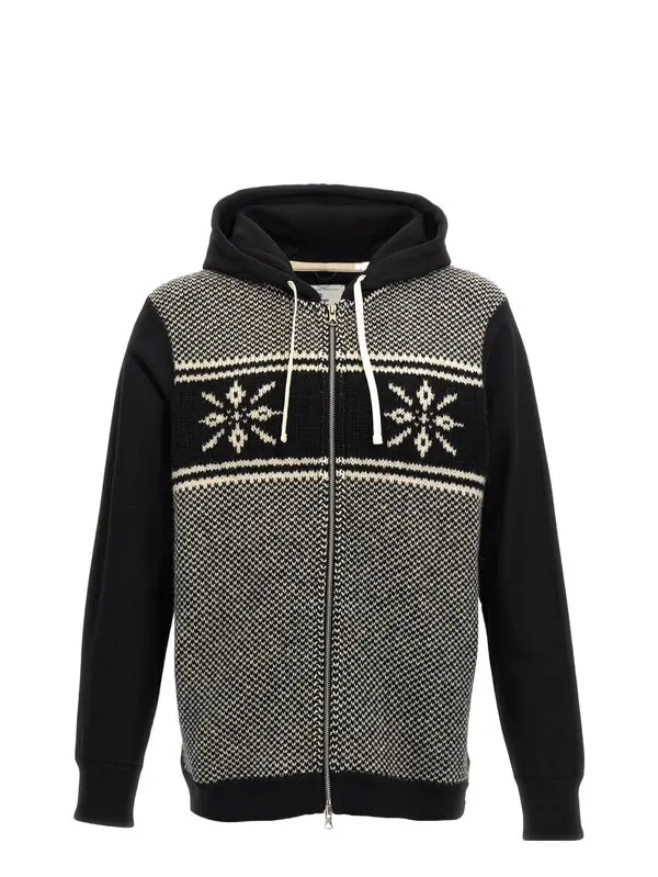 Junya Watanabe Graphic Knit Full Zip Hoodie - White/black